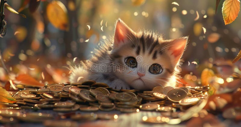 A Cat is Laying on a Pile of Gold Coins Stock Illustration ...