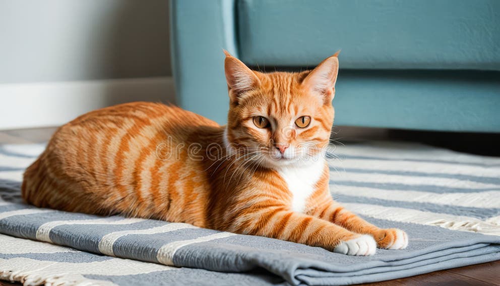 Cat is laying on a rug stock photo. Image of portrait - 360418224