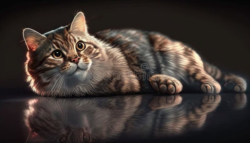 A Cat Laying on a Shiny Surface with Its Eyes Wide Open Stock ...