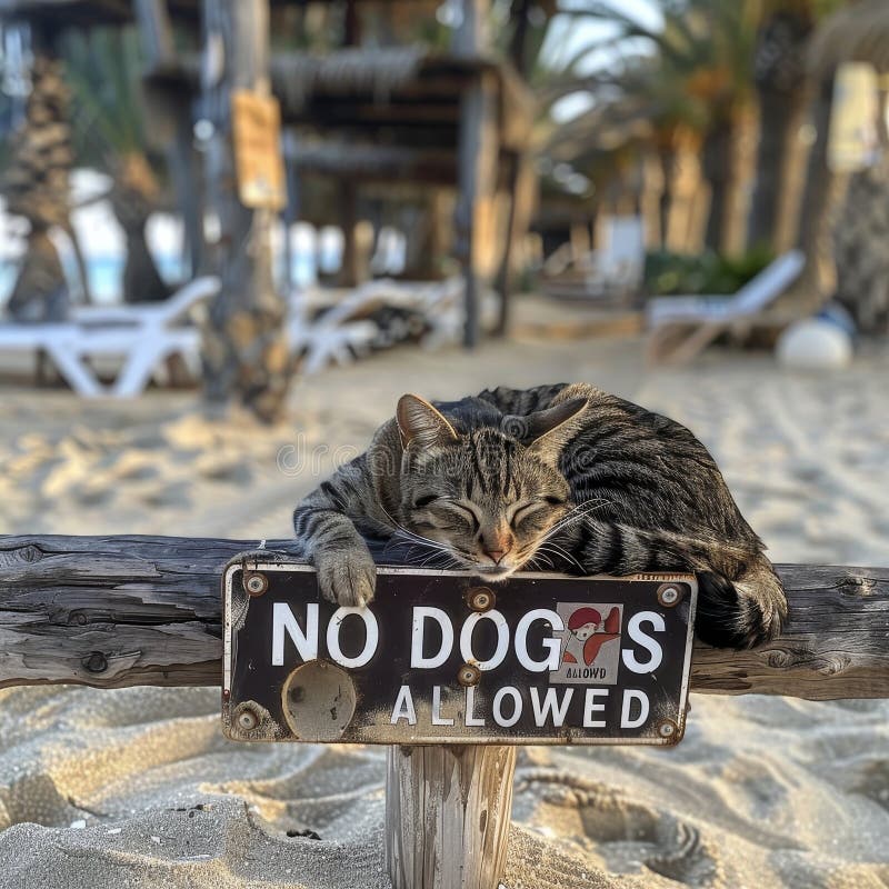 A Cat is Laying on a Sign that Says "No Dogs Allowed Stock Illustration ...