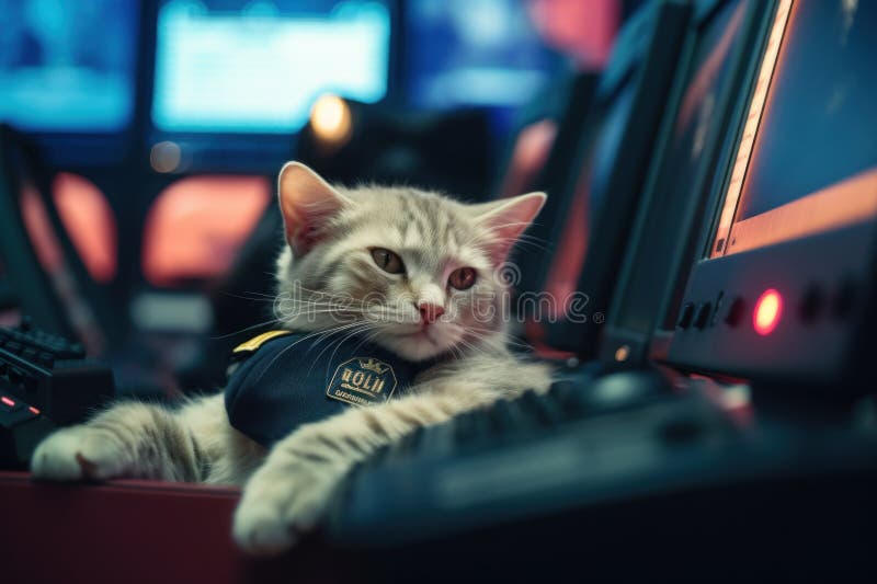 A Cat Laying on Top of a Computer Desk. Generative AI Image. Stock ...