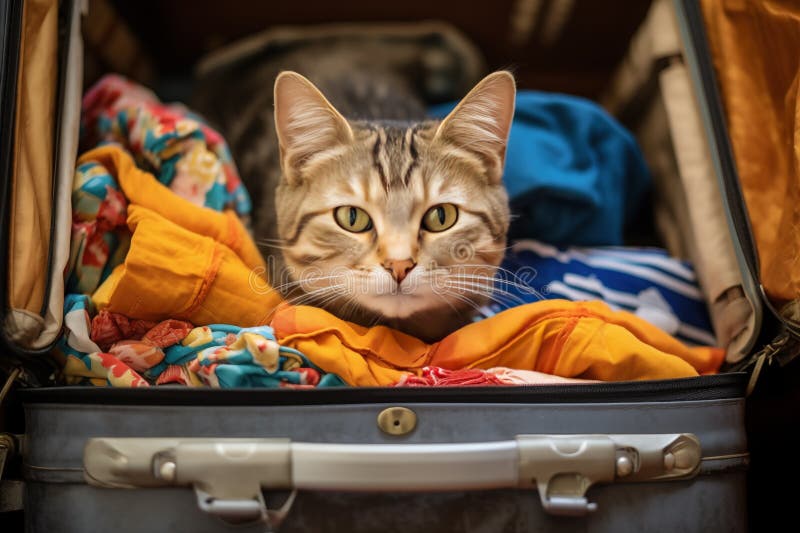 A Cat is Laying on Top of a Suitcase Full of Clothes Stock Illustration ...