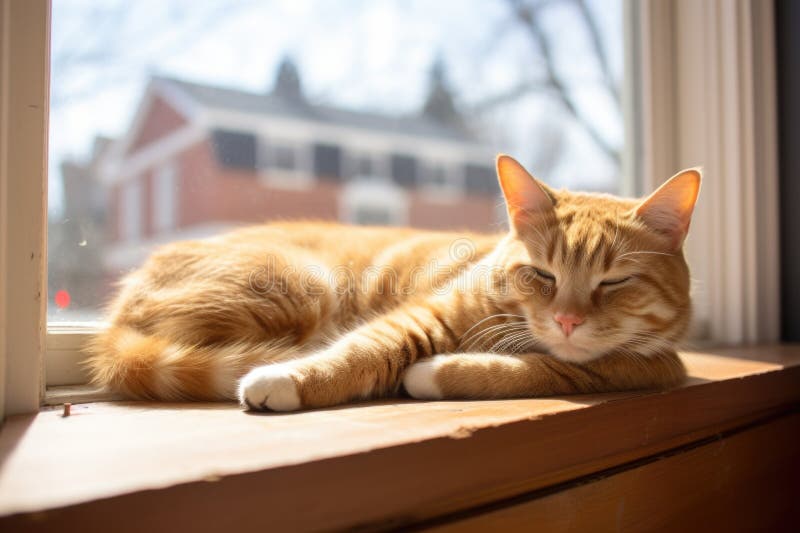 A Cat Lazing on a Windowsill of Tall, Shuttered Windows Stock Image ...