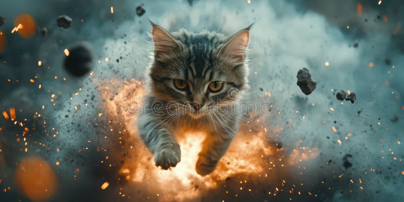 Cat Leaps through a Fiery Explosion in a Dramatic Display of Energy and ...