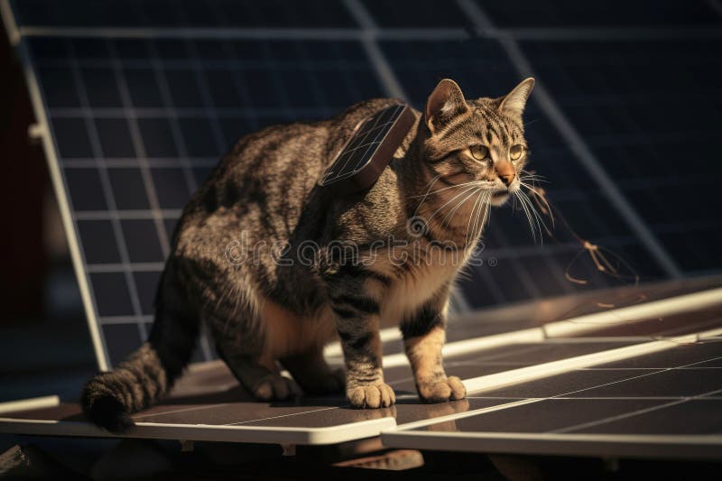 Cat Lies on Solar Panel, an Alternative Source. Clean Technologies of ...