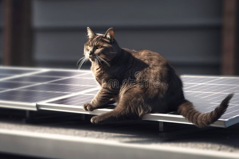 Cat Lies on Solar Panel, an Alternative Source. Clean Technologies of ...