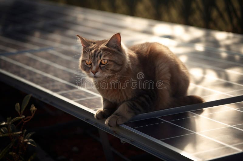 Cat Lies on Solar Panel, an Alternative Source. Clean Technologies of ...