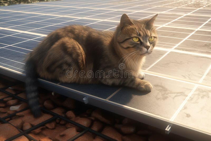 Cat Lies on Solar Panel, an Alternative Source. Clean Technologies of ...