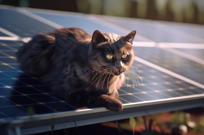 Cat Lies on Solar Panel, an Alternative Source. Clean Technologies of ...