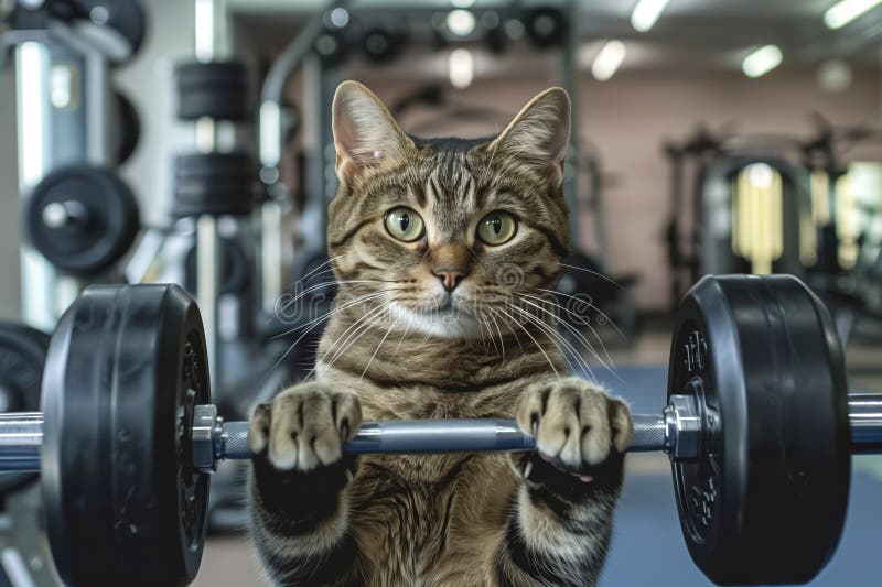 Cute Muscular Cat Lifting Weights Gym Stock Photos - Free & Royalty ...