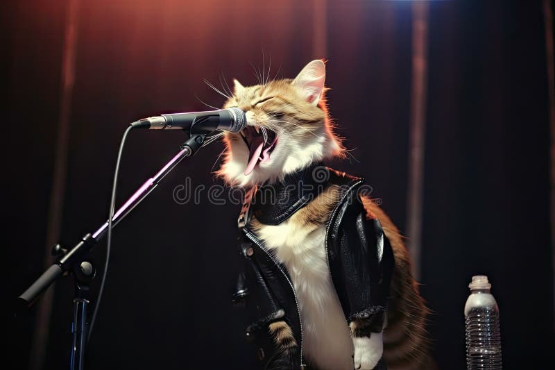 Cat Like As Rock Star on Stage, in the Middle of Concert Performance ...