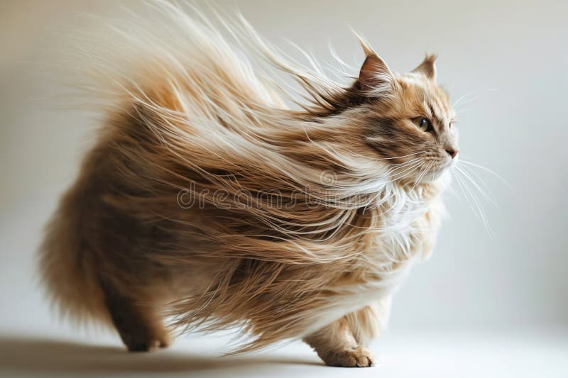 A Cat with Long Hair Blowing in the Wind. Generative AI Stock ...
