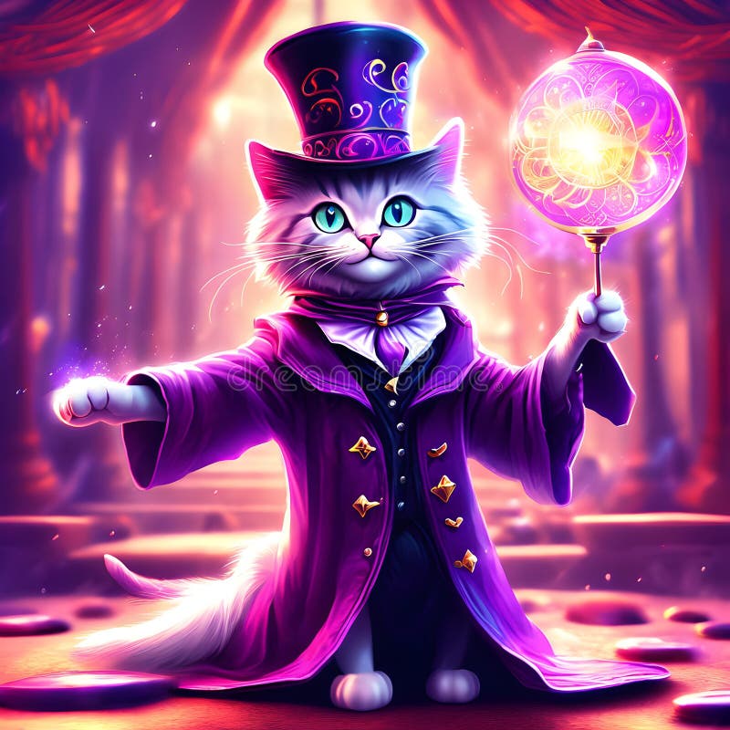A Wizard Cat with Fantasy Background. Stock Illustration - Illustration ...