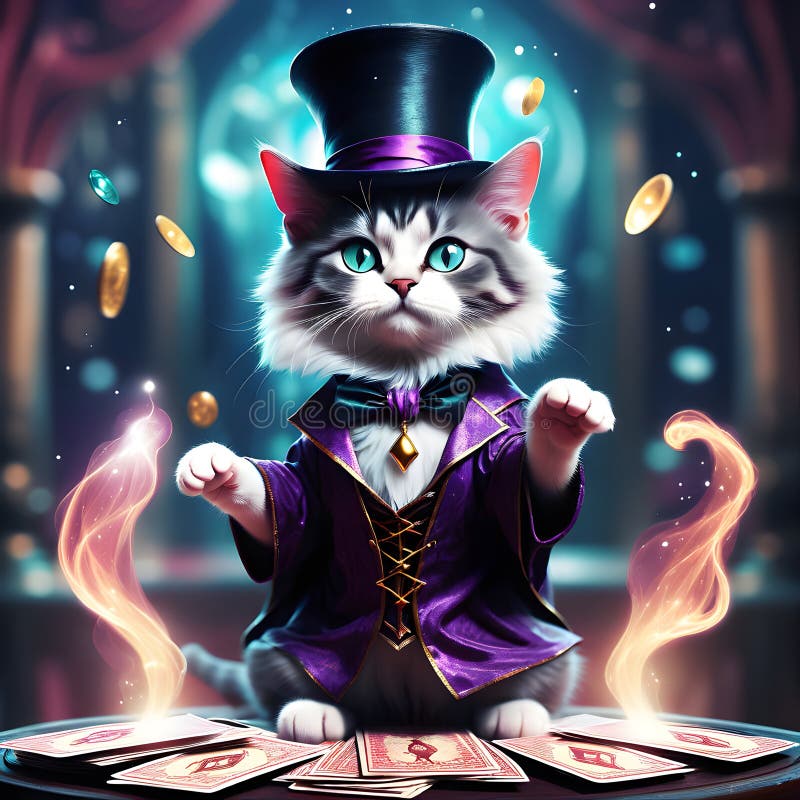 A Wizard Cat with Fantasy Background. Stock Illustration - Illustration ...