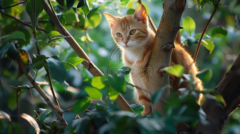 The Cat Looked Up at the Forest Trees Stock Image - Image of forest ...
