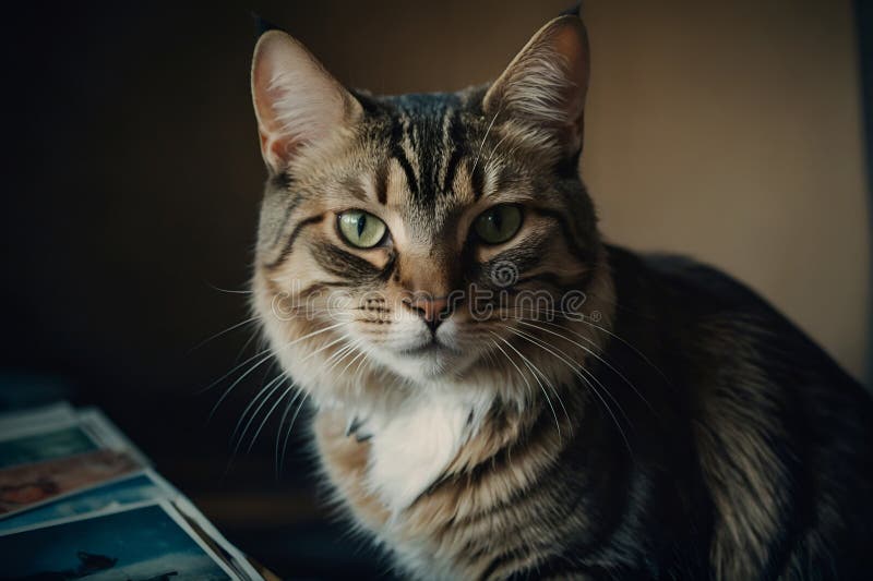 A Cat Looking at the Camera while Sitting on a Table. Stock Photo ...