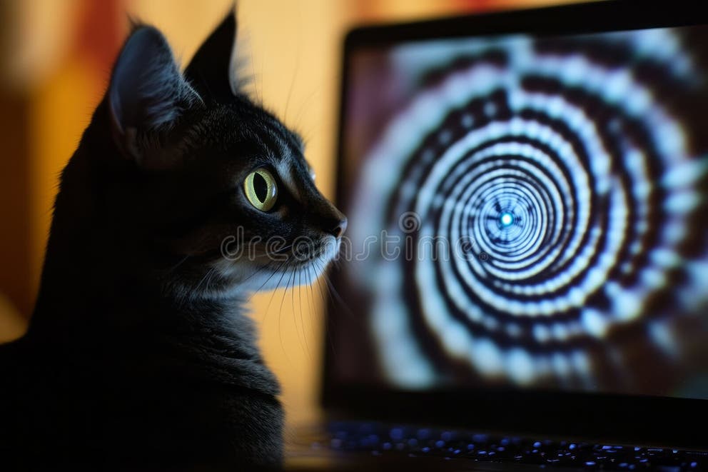 A Cat is Looking at a Computer Screen with a Spiral Pattern Stock ...