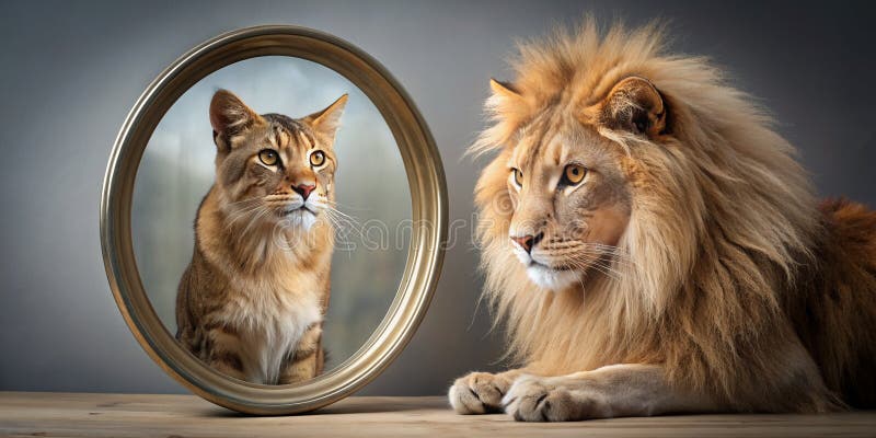 Cat Looking Lion Reflection Stock Illustrations – 118 Cat Looking Lion ...