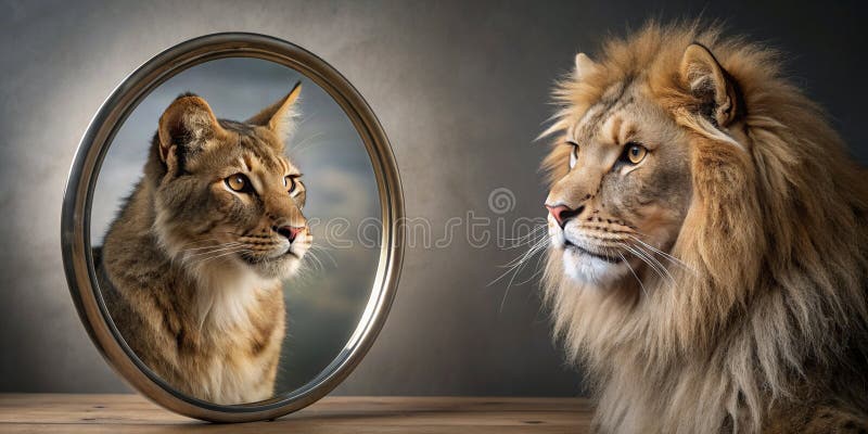 Cat Looking Lion Mirror Stock Illustrations – 115 Cat Looking Lion ...