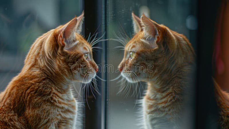 A Cat Looking at Itself in a Mirror with Its Reflection, AI Stock ...