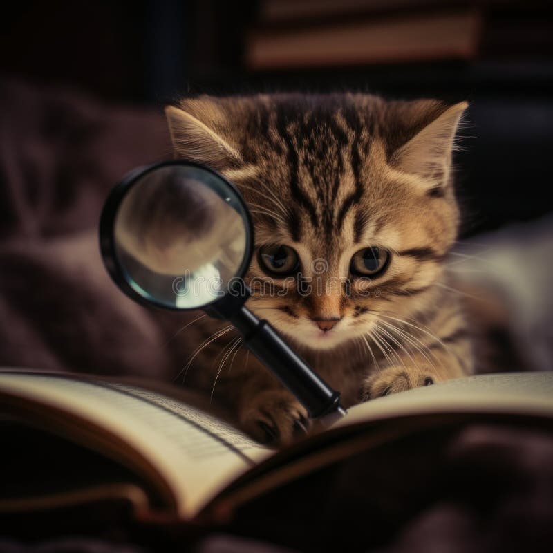 A Cat Looking through a Magnifying Glass. Generative AI Image. Stock ...