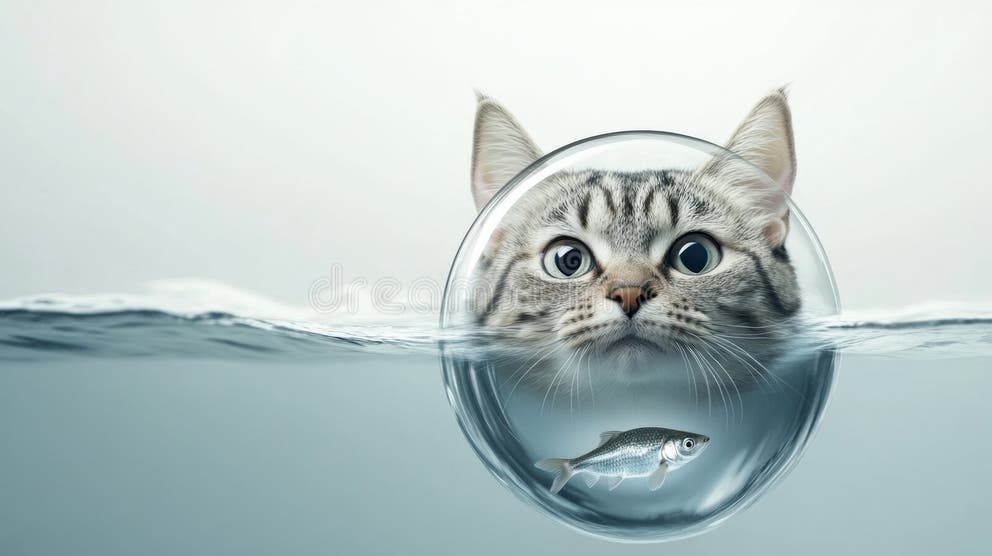 A Cat Looking Out of a Fish S Eye through Water, AI Stock Photo - Image ...