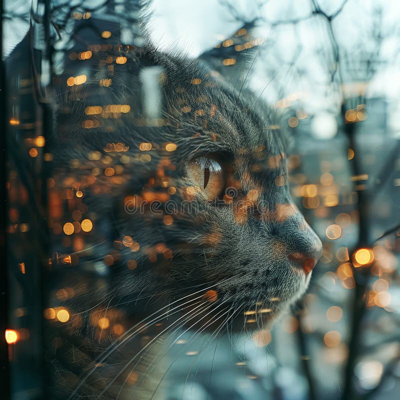 Cat is Looking Out of a Window with a Blurry Background Stock Image ...