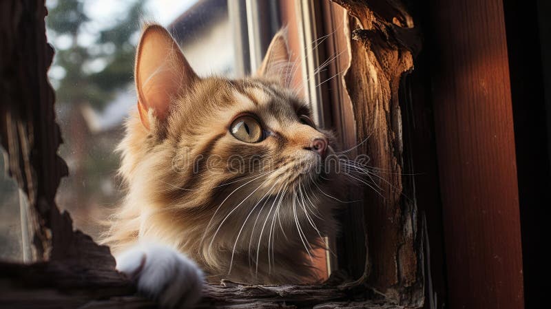 Cat Looking Out the Window at the Street Stock Illustration ...