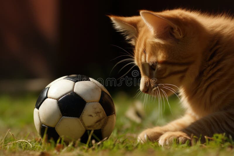 A Cat is Looking at a Soccer Ball. Generative AI Image. Stock ...
