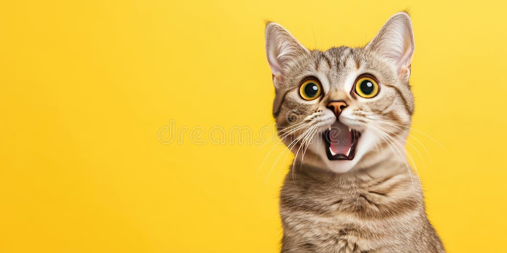 Cat Looking Surprised, Reacting Amazed, Impressed or Scared Over Solid ...