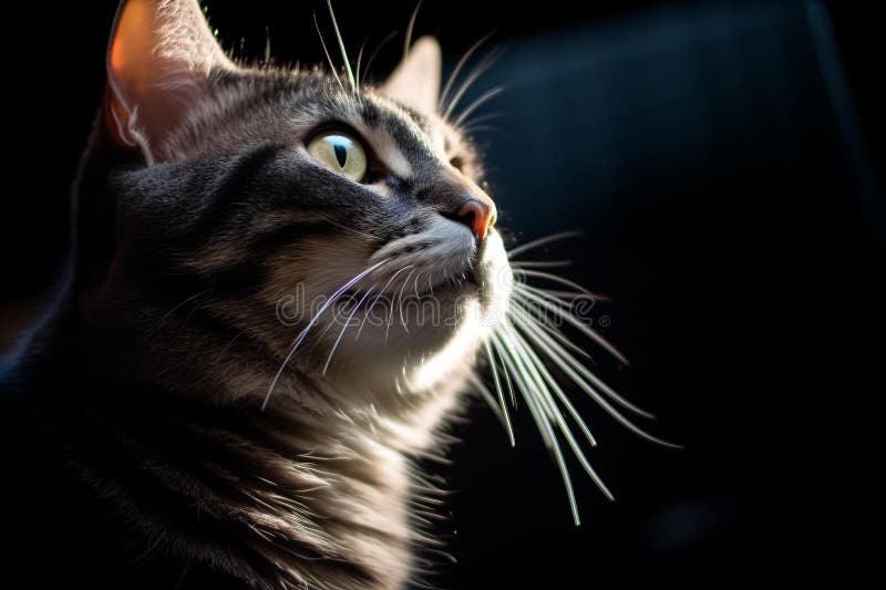 A Cat Looking Up at the Sky in the Dark Stock Image - Image of hair ...