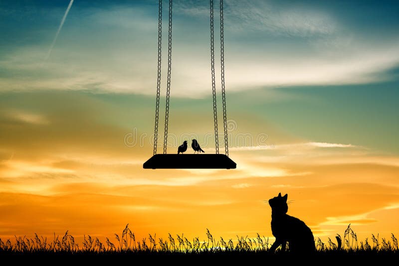 Cat Swing Silhouette Stock Illustrations – 76 Cat Swing Silhouette ...