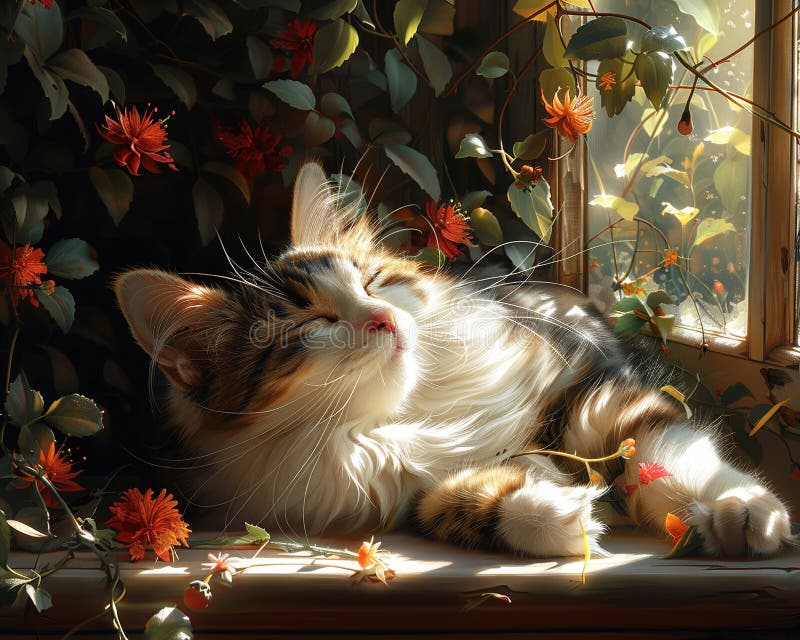 Cat Lounging in a Sunny Spot Stock Photo - Image of elegance, sunny ...