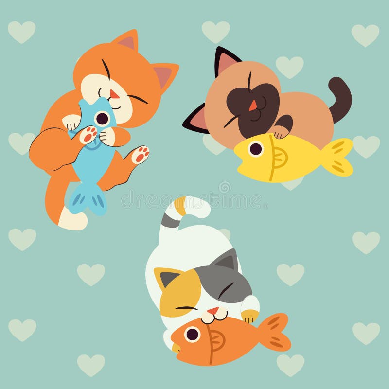 Cat Love Fish , Play with a Fish Stock Vector - Illustration of cartoon ...