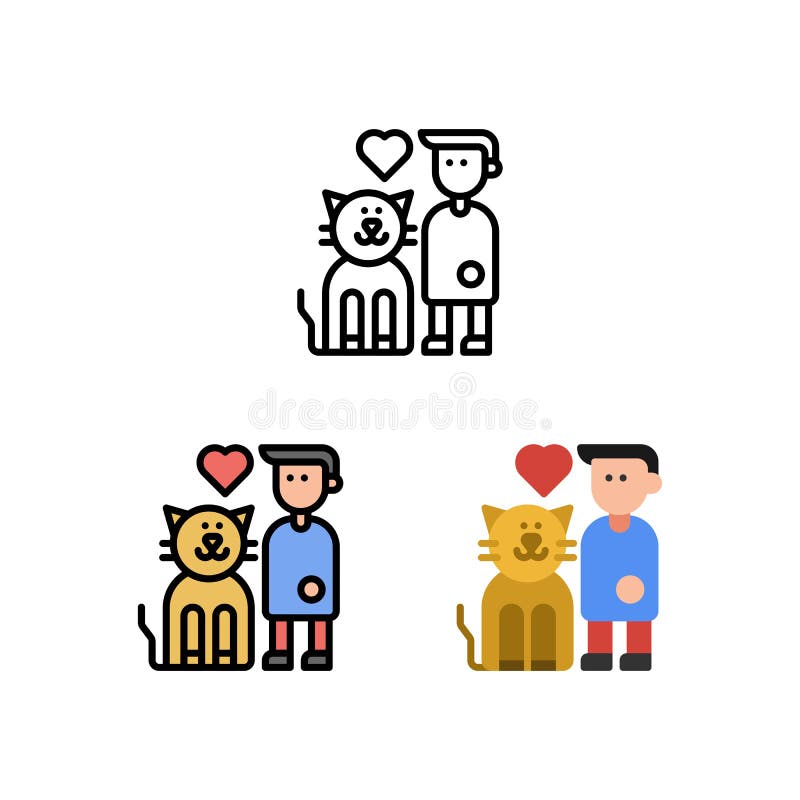 Cat Love Interaction with Human Icon, Logo, and Illustration Stock ...