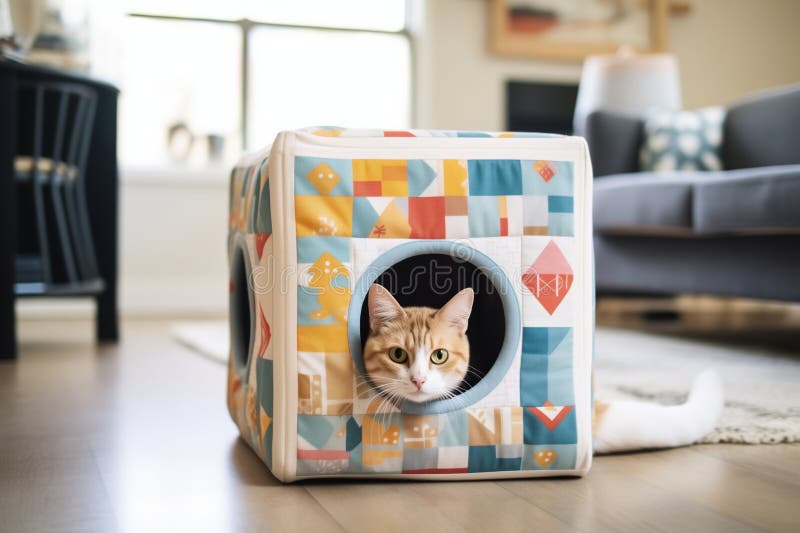 Cat Lying Inside a Cozy Cat Cube Stock Illustration - Illustration of ...