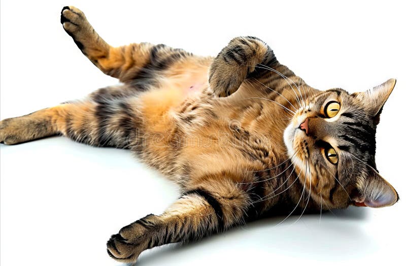 A Cat Lying on Its Back with Its Paws Up Stock Image - Image of lying ...