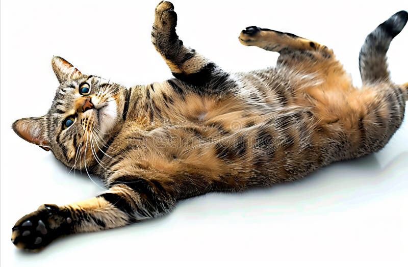 A Cat Lying on Its Back with Its Paws Up Stock Photo - Image of sized ...