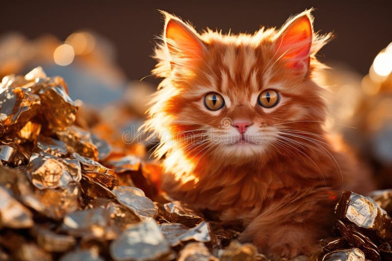 A Cat Lying on a Pile of Gold Coins Stock Illustration - Illustration ...