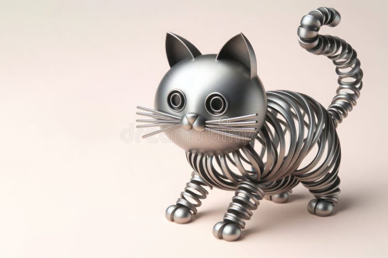 Cat Made of Metal on a Clean Background. Space for Text. Stock Image ...