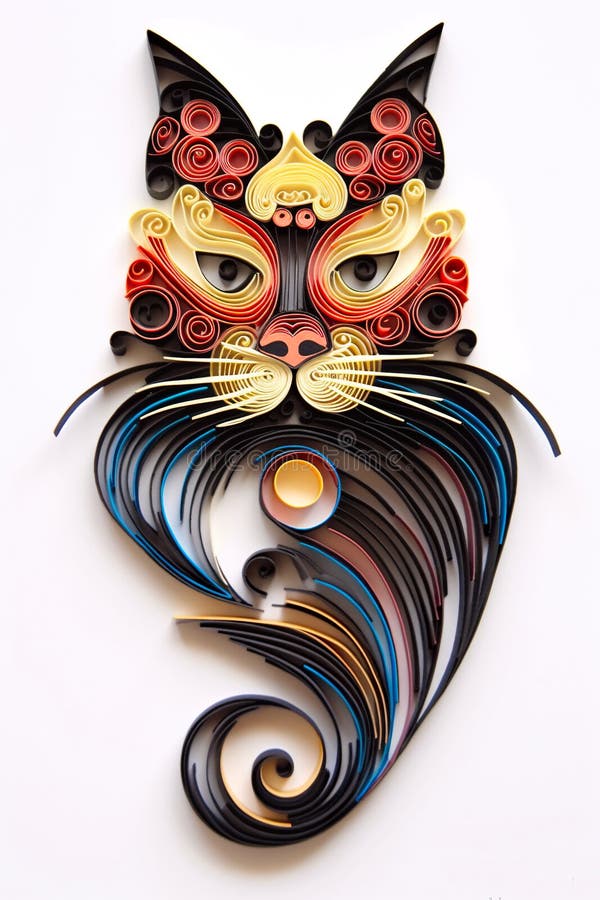 A Cat Made Out of Quilled Paper on a White Surface. Generative AI Image ...