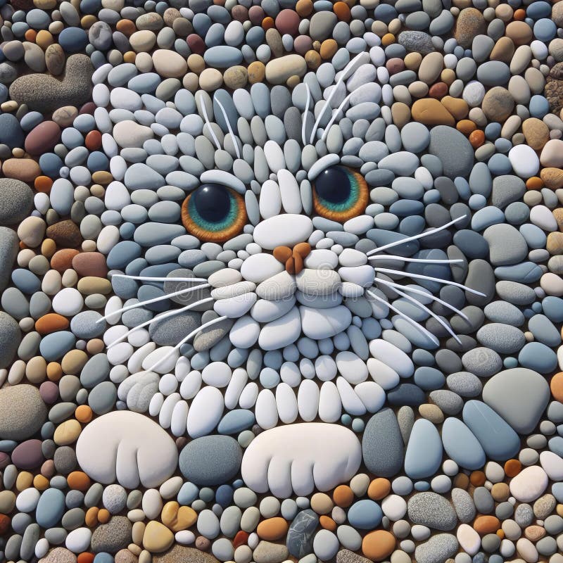 Cat Made Out of Rocks is Sitting on a Beach Stock Image - Image of ...