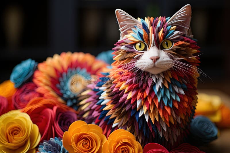 A Cat Made Out of Wool Patchwork Illustration Generative Ai Stock ...