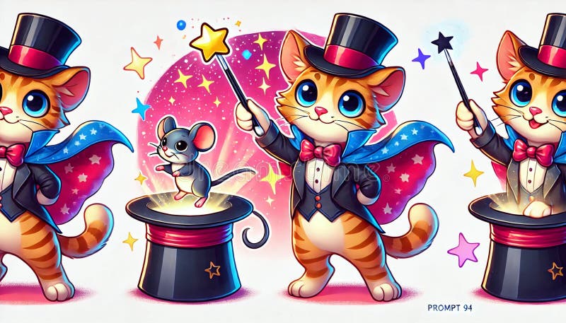 Cat Magician Pulling Mouse from Top Hat Stock Illustration ...