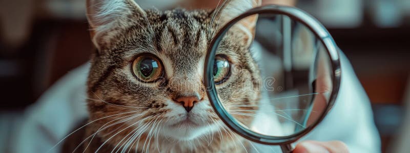 Cat and Magnifying Glass. Selective Focus Stock Photo - Image of search ...