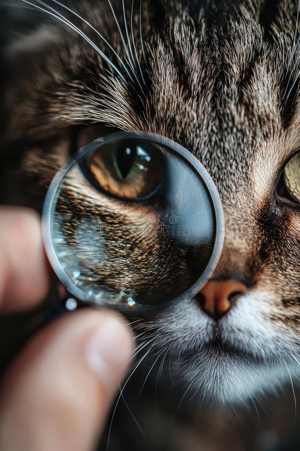 Cat and Magnifying Glass. Selective Focus Stock Photo - Image of ...