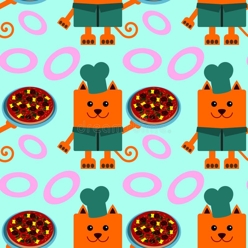 Cat Makes Pizza Seamless Background Design Stock Illustration ...