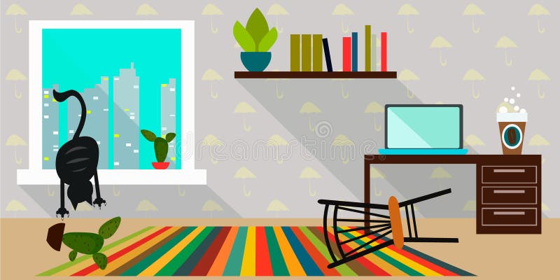 Cat Making Mess in a Living Room Stock Vector - Illustration of carpet ...