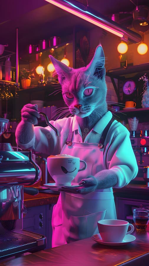 Cat Man Barista, Portrait of a Cat-man Barista. Stock Illustration ...