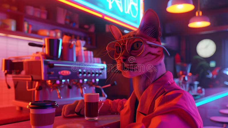 Cat Man Barista, Portrait of a Cat-man Barista. Stock Illustration ...